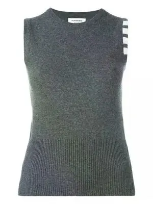 Thom Browne Crew-neck Cashmere Gilet With Four-bar Stripe Detail - Grey