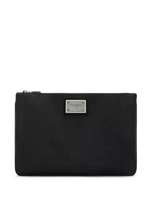 Dolce & Gabbana Calf Leather Clutch Bag With Logo Plaque - Black