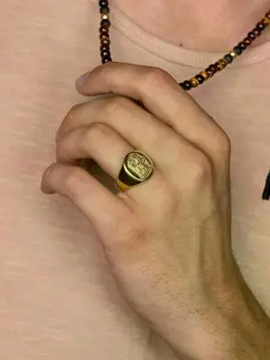 NIALAYA JEWELRY Lion Crest Signet Ring - Gold