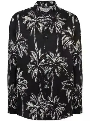 Balmain Palm Tree-print Satin Shirt - Black