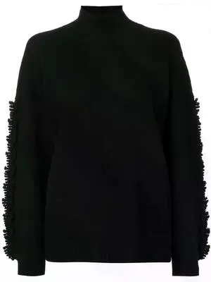 BARRIE Cashmere Turtleneck Pullover With Textured Sleeves - Black