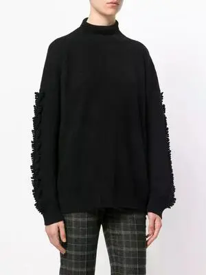 BARRIE Cashmere Turtleneck Pullover With Textured Sleeves - Black