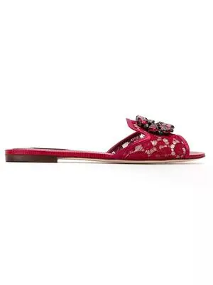 Dolce & Gabbana Bianca Lace Embellished Sandals - Red
