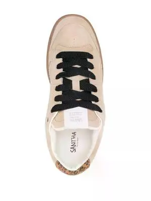 SANTHA Calf Suede Lace-up Sneakers With Perforated Toe