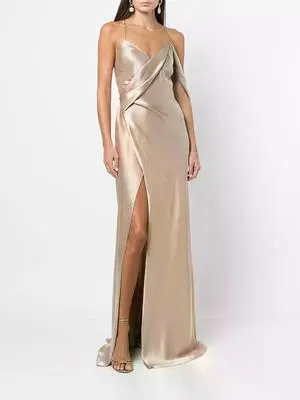 Michelle Mason Champagne Silk Cowl Back Gown