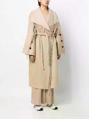 Goen.j Double-faced Fringed Wool Blend Coat - Brown