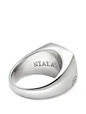 NIALAYA JEWELRY Tone Stainless Steel Onyx Engraved Logo Ring - Silver