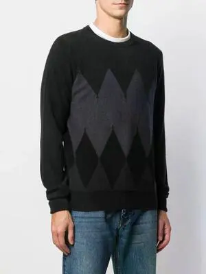 BALLANTYNE Argyle Pattern Crew Neck Sweater - Blue