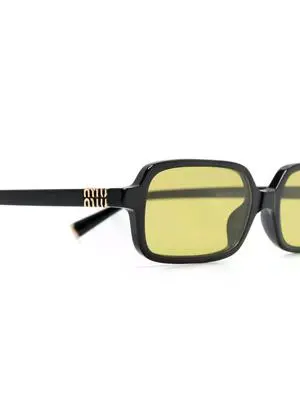 Miu Miu Logo Plaque Rectangle Frame Sunglasses - Black