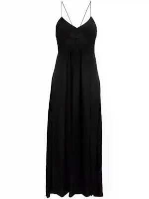 Zadig&Voltaire Empire Line Satin Maxi Dress With Spaghetti Straps And Side Split - Black