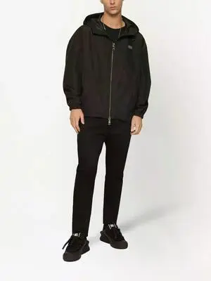 Dolce & Gabbana Logo Plaque Zip-up Hooded Jacket - Black