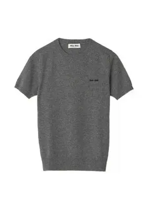 Miu Miu Miu Miu Cashmere Sweater With Logo Detail Grey