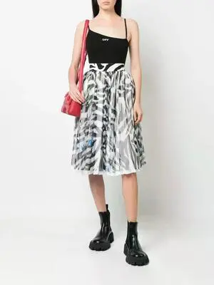 Off-White Zebra Print Pleated Midi Skirt