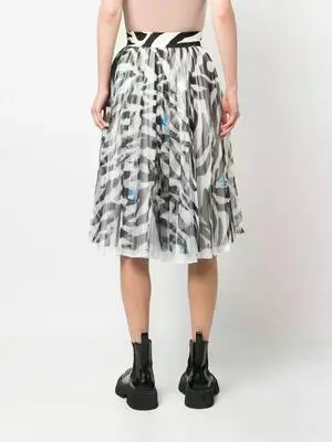 Off-White Zebra Print Pleated Midi Skirt