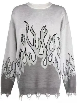 HACULLA. Distressed Flame Print Wool Jumper - Grey