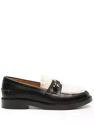 TOD'S Shearling Panel Logo Chain Loafers - Black
