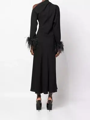 16Arlington Feather-trim One-shoulder Midi Dress