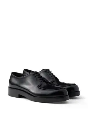 Prada Brushed Leather Derby Shoes - Black