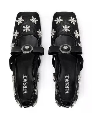 Versace Ribbon Ballerina Shoes With Crystal Embellishments