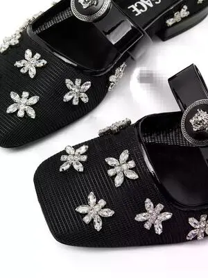 Versace Ribbon Ballerina Shoes With Crystal Embellishments