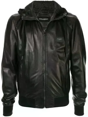 Dolce & Gabbana Leather Hooded Jacket - Black