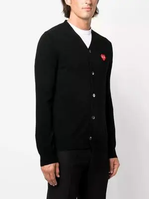 Play Comme Des Garcon Logo-patch Fine-knit Cardigan