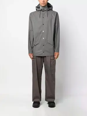 Rains Drawstring Hood Press-stud Parka Coat - Grey