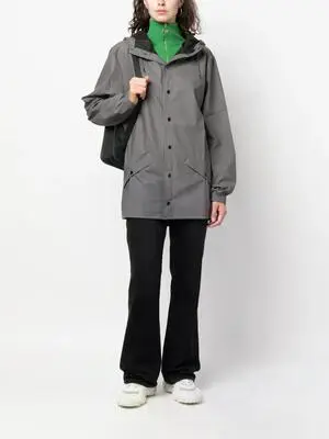 Rains Drawstring Hood Press-stud Parka Coat - Grey