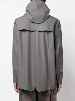 Rains Drawstring Hood Press-stud Parka Coat - Grey