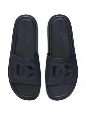 Dolce & Gabbana Rubber Beachwear Sliders With Dg Logo - Blue
