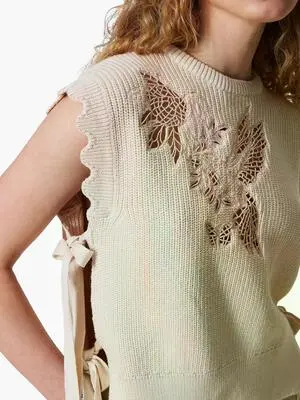 TWINSET Embroidered Lace-detail Knit Top