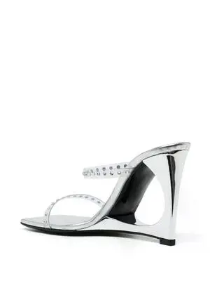 Les Petits Joueurs Lucas Crystal Embellished Wedge Sandals - Silver