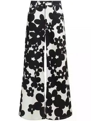 Marni Floral Print Wide-leg Trousers - Black