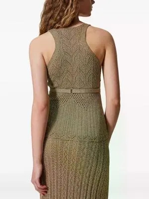 TWINSET Metallic Knit V-neck Top With Logo Buckle Belt