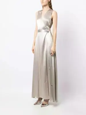 Voz Silver-tone Silk Satin Wrap Maxi Dress - Grey