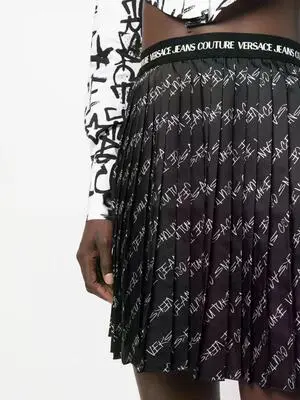 Versace Pleated Logo Print Mini Skirt