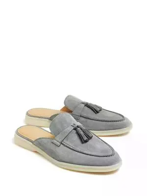 SCAROSSO Lucrezia Suede Mules With Tassel Detail - Grey
