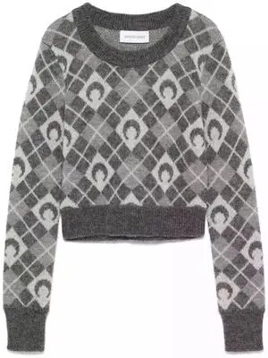 MARINE SERRE Moon Argyle Knit Sweater - Grey