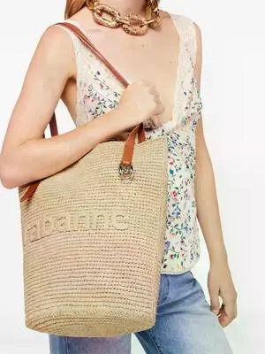 Rabanne Logo-embroidered Raffia Tote Bag