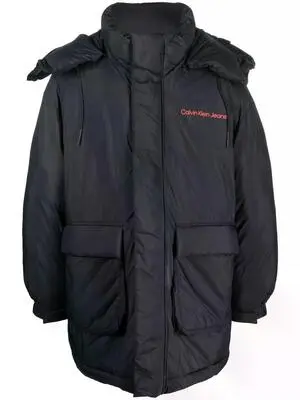 Calvin Klein Hooded Parka With Logo Detail - Black