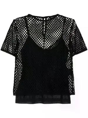 Goen.j Open-knit Short-sleeved T-shirt - Black