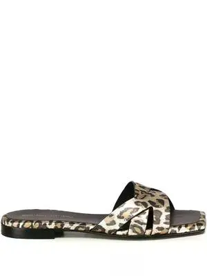 GIULIANO GALIANO Leopard Print Leather Slides - Neutrals