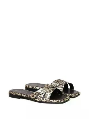 GIULIANO GALIANO Leopard Print Leather Slides - Neutrals