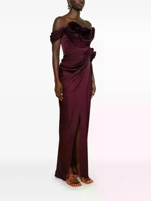 ANA RADU Floral-appliqué Draped Gown - Red
