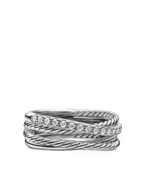 David Yurman Sterling Pavé Diamond Crossover Ring - Silver