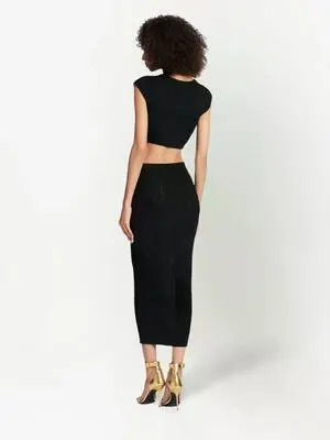 Balmain Ribbed Knit Pencil Skirt With Faux Pocket Detail
