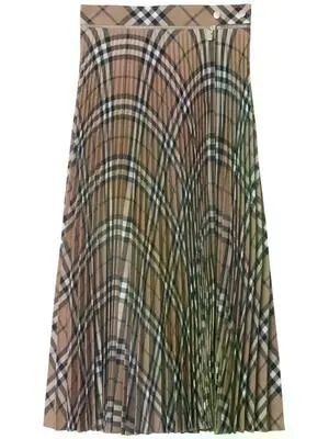 Burberry Pleated Check Maxi Skirt