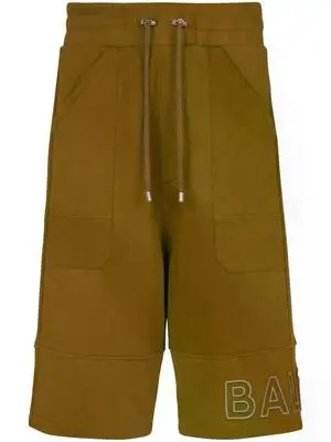 Balmain Logo-print Organic Cotton Shorts - Brown