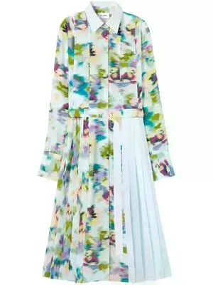 St. John Abstract Floral Print Silk Blend Shirt Dress