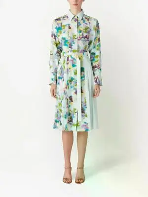 St. John Abstract Floral Print Silk Blend Shirt Dress